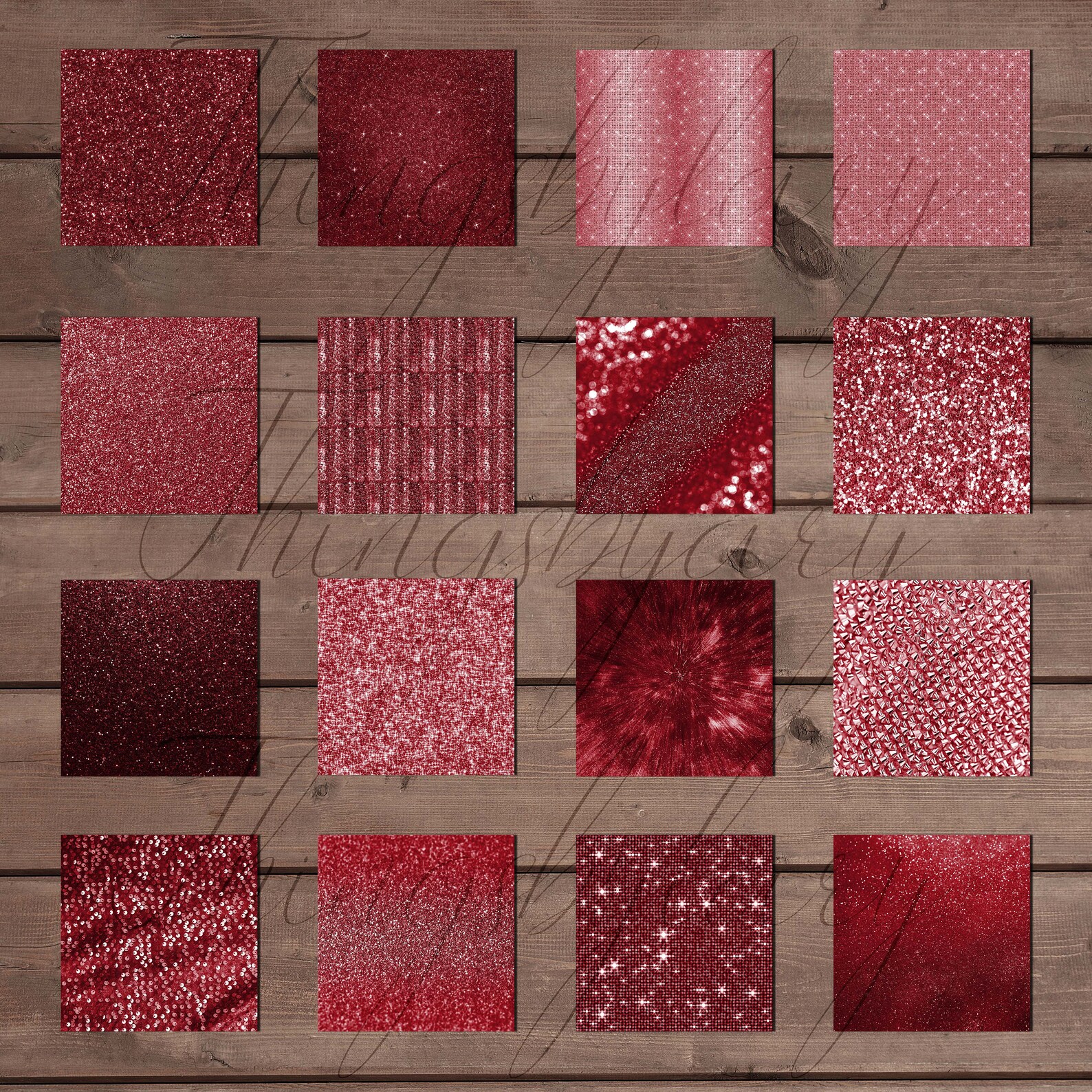 42 Red Glitter Sequin Digital Papers 12x12" 300 Dpi Planner Paper ...