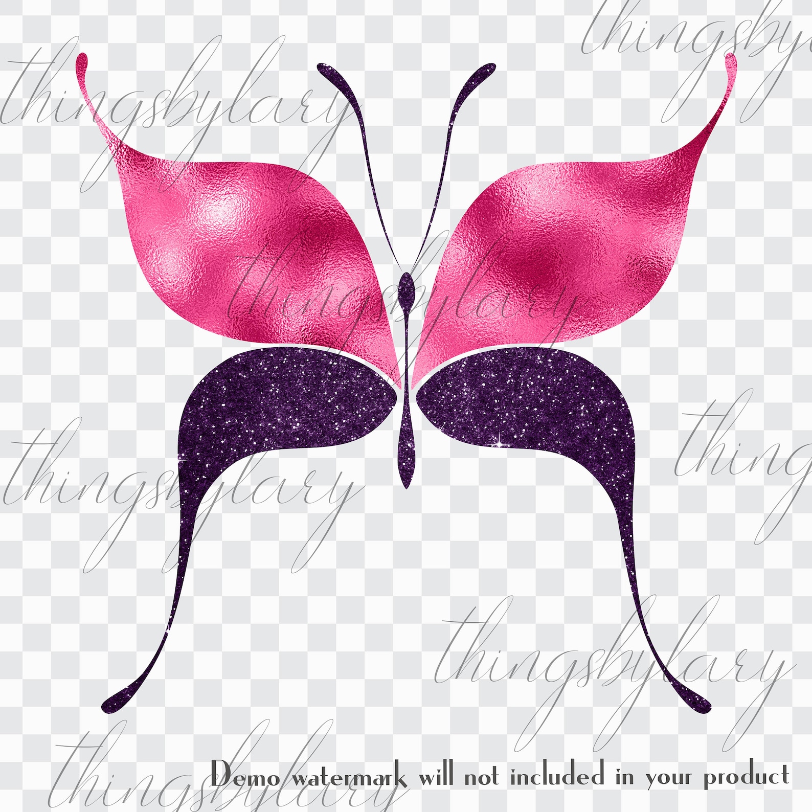 15 Pink and Purple Butterflies Gold Glitter Foil Butterfly Clip Arts ...