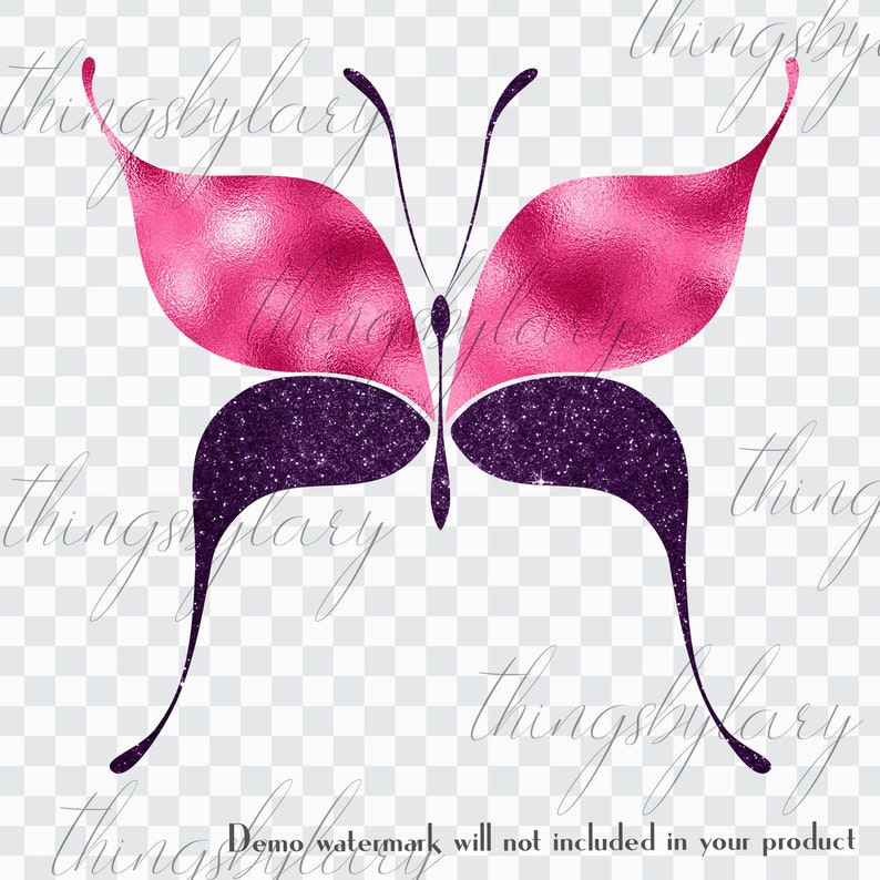 15 Pink and Purple Butterflies Gold Glitter Foil Butterfly Clip Arts ...