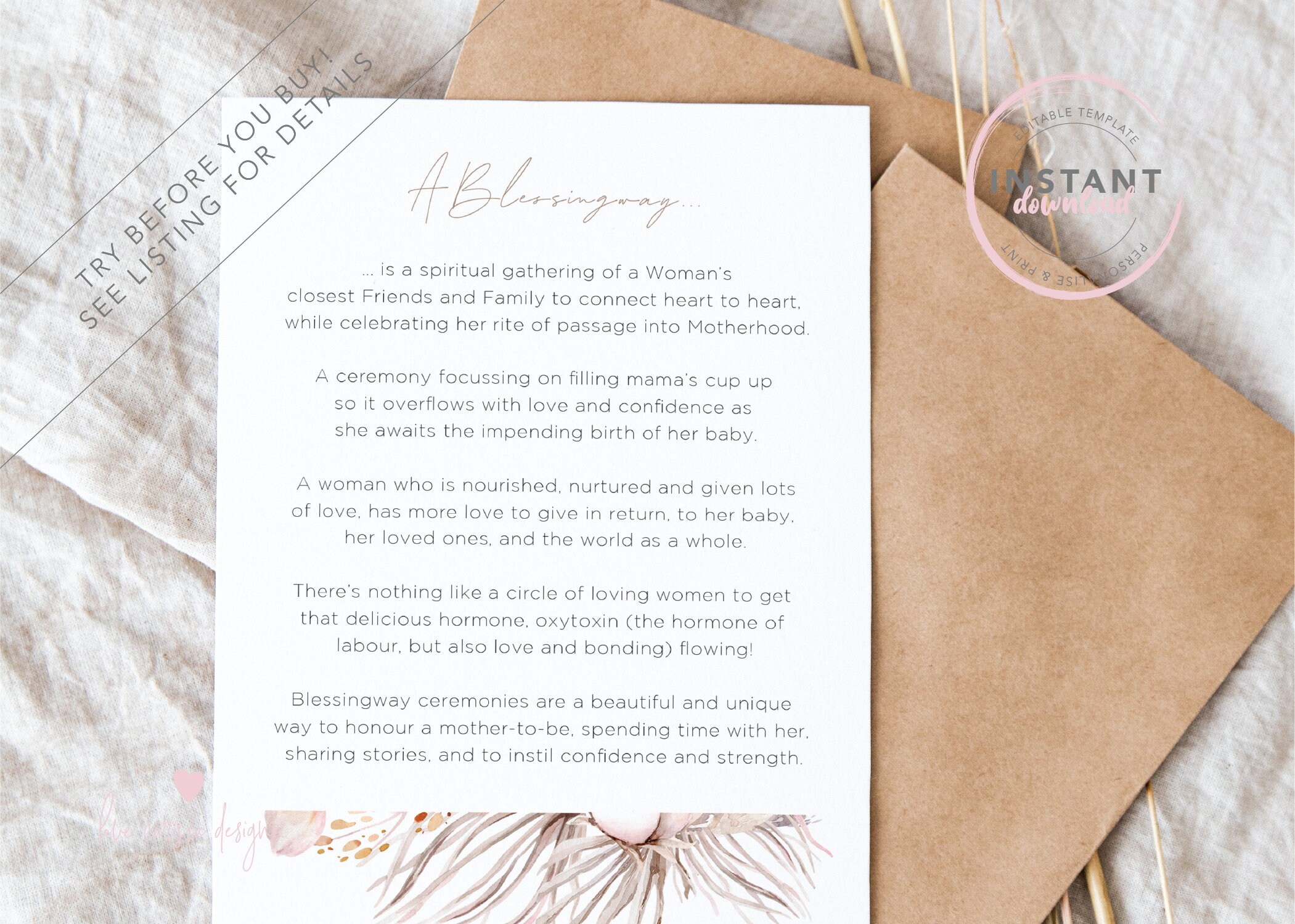 Boho Blessingway Invitation Set Instant Download Editable - Etsy