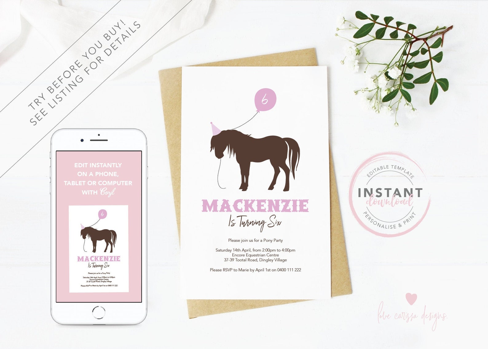 Personalised Pony Party Birthday Invitation Instant Download - Etsy