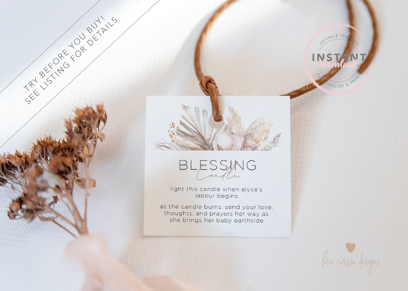 Boho Blessingway Candle Tag | Instant Download | Editable Label ...