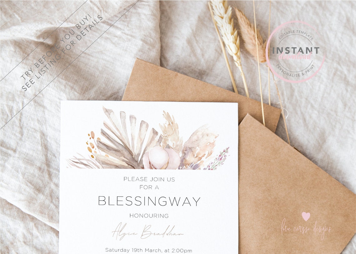 Boho Blessingway Invitation Set Instant Download Editable - Etsy