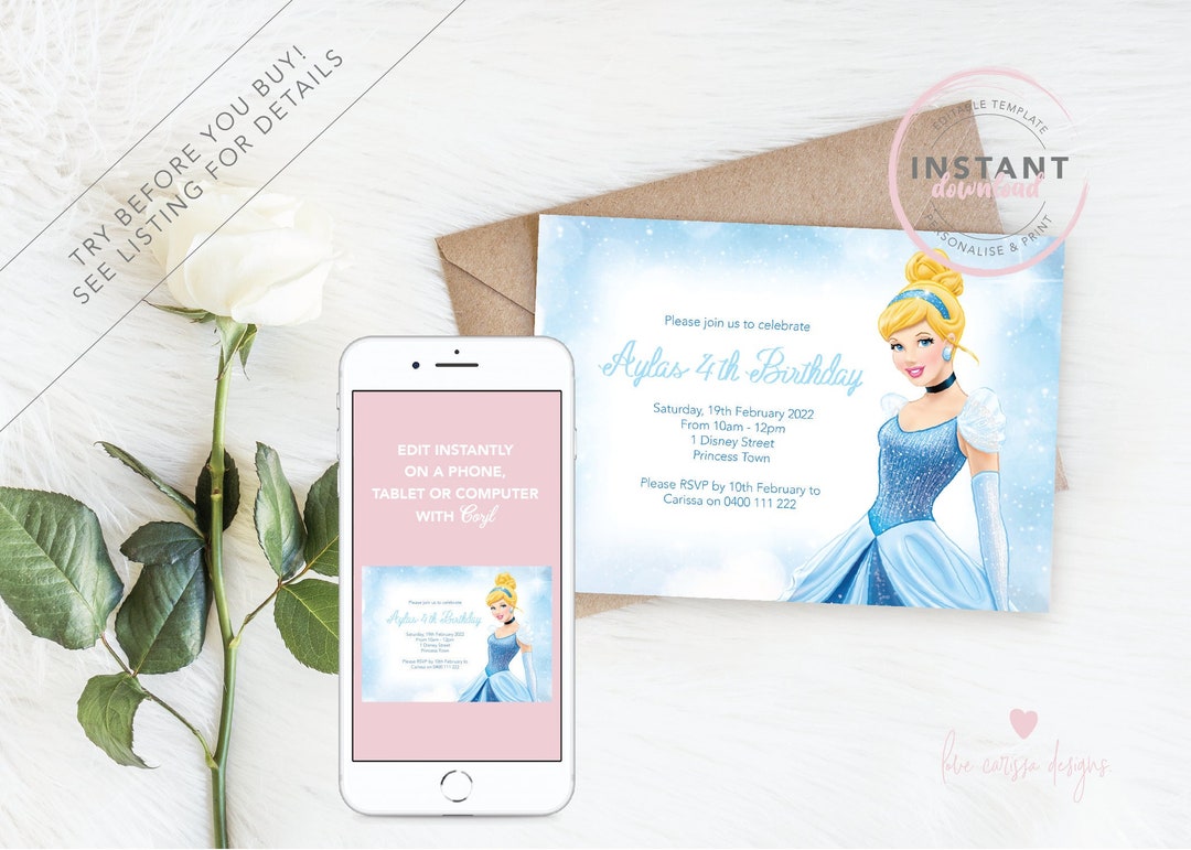 Cinderella Invitation | Princess Party | Birthday Invitation | Instant ...