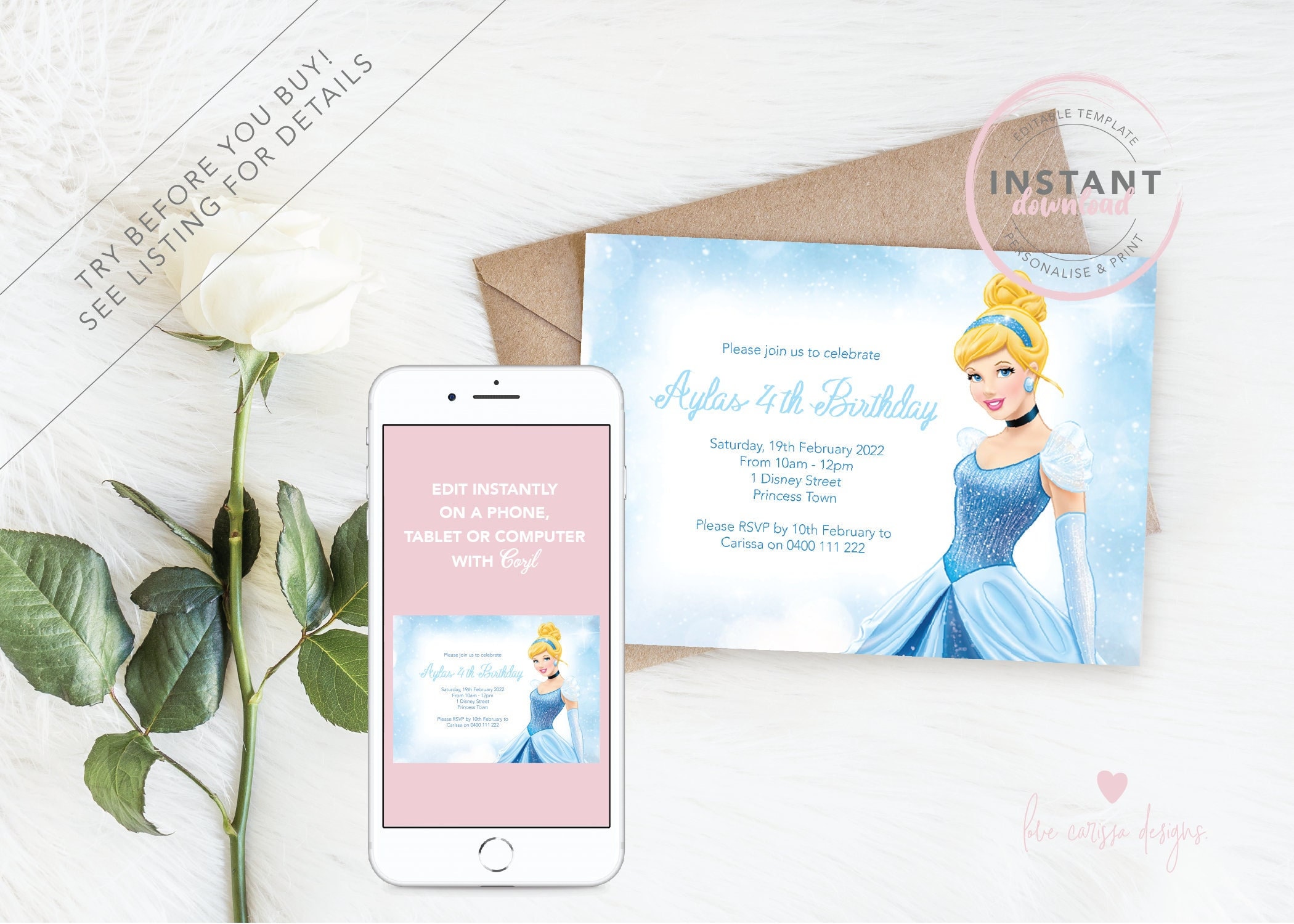 Cinderella Invitation | Princess Party | Birthday Invitation | Instant ...