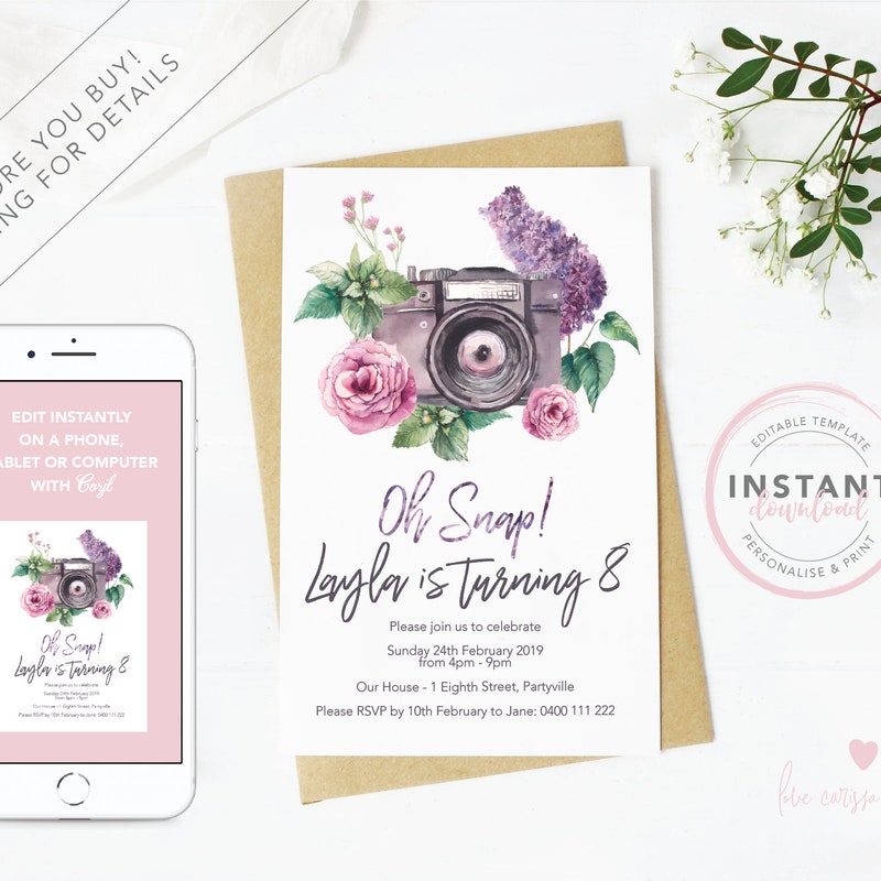 Camera Invitation - Etsy