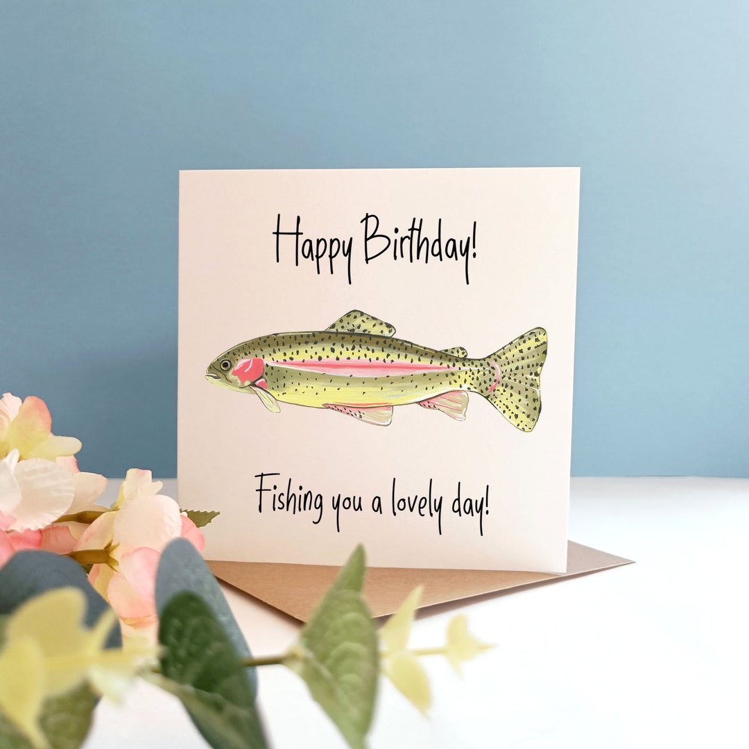 Personalised Rainbow Trout Birthday Card | Fishing Greetings Card - Etsy UK