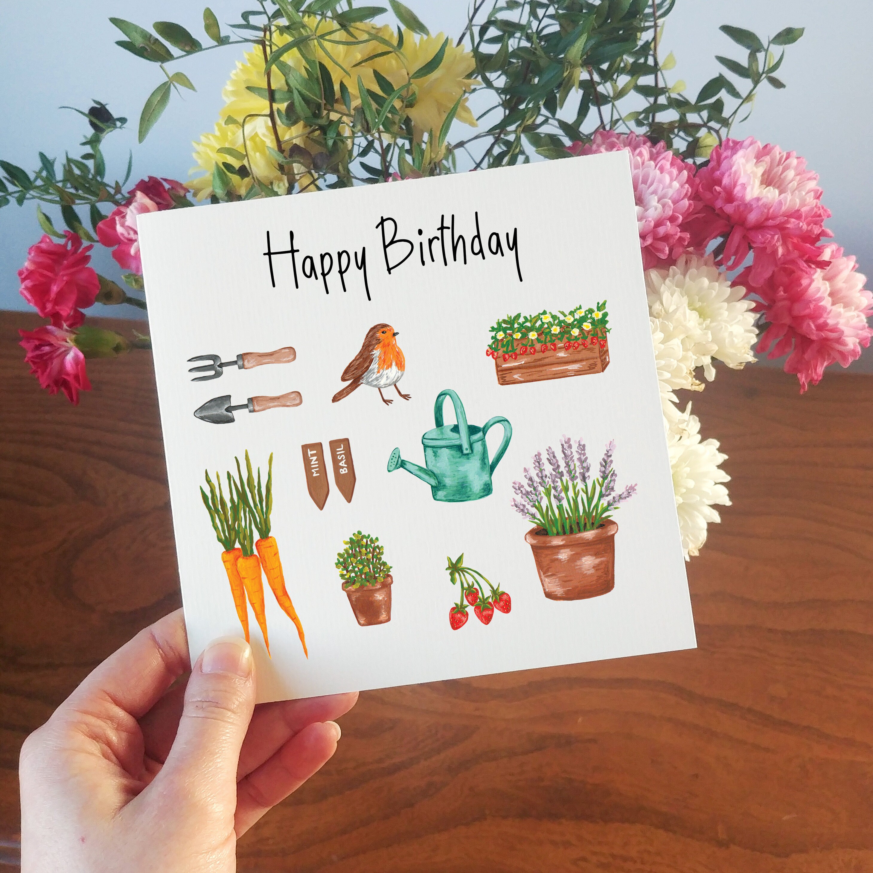 Illustrated Gardening Birthday Card . Garden Tools | Etsy