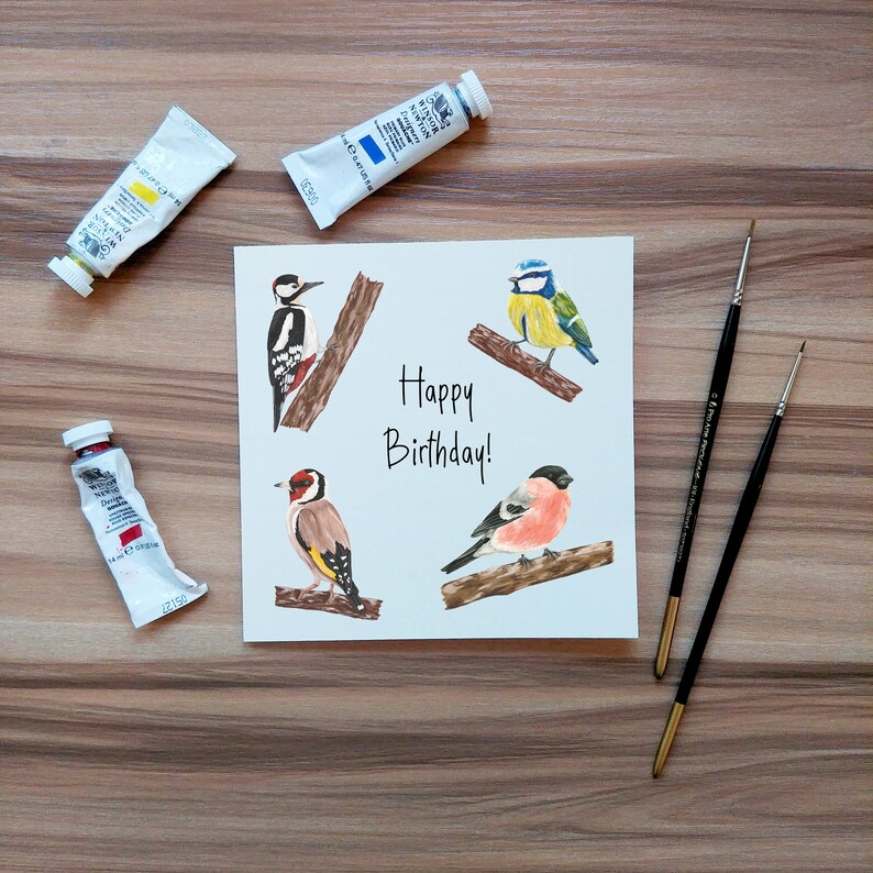 Illustrated Garden Birds Birthday Card Bird Watching Card - Etsy UK