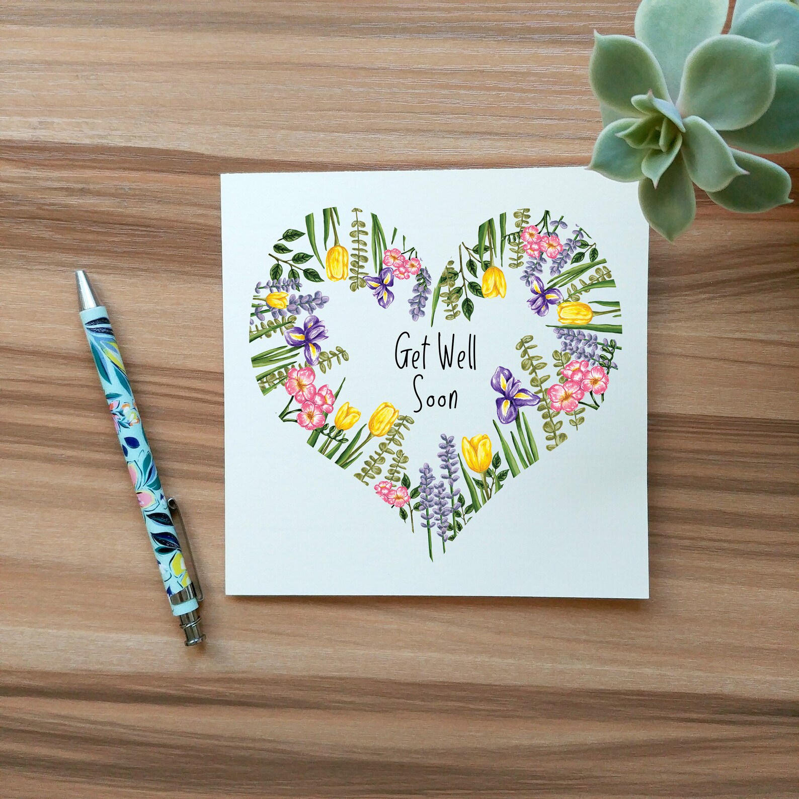 Get Well Soon Flower Card Floral Heart Card Sending Love - Etsy UK