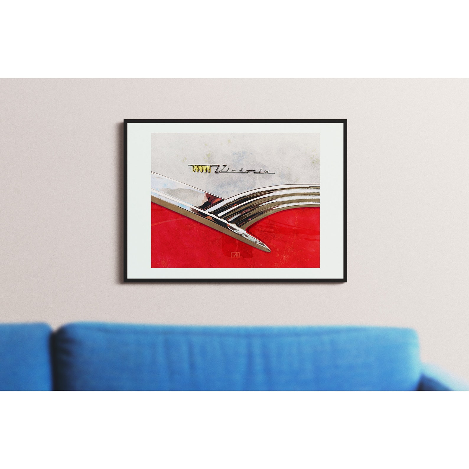 1956 Ford Crown Victoria Car Art | Torch Red White Ford Fairlane ...