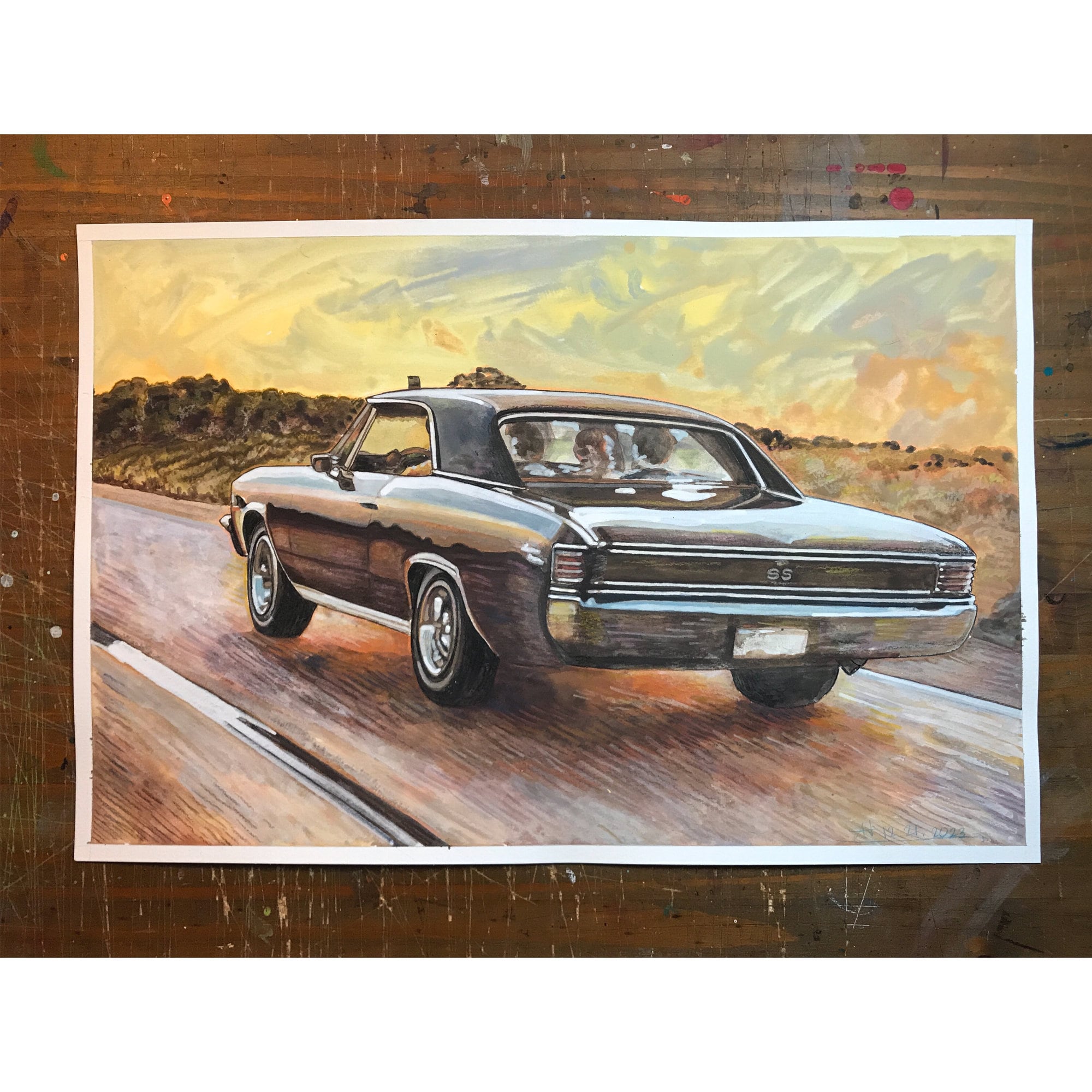 1967 Chevelle SS Original Watercolor Painting - on the Road | Retro Car ...