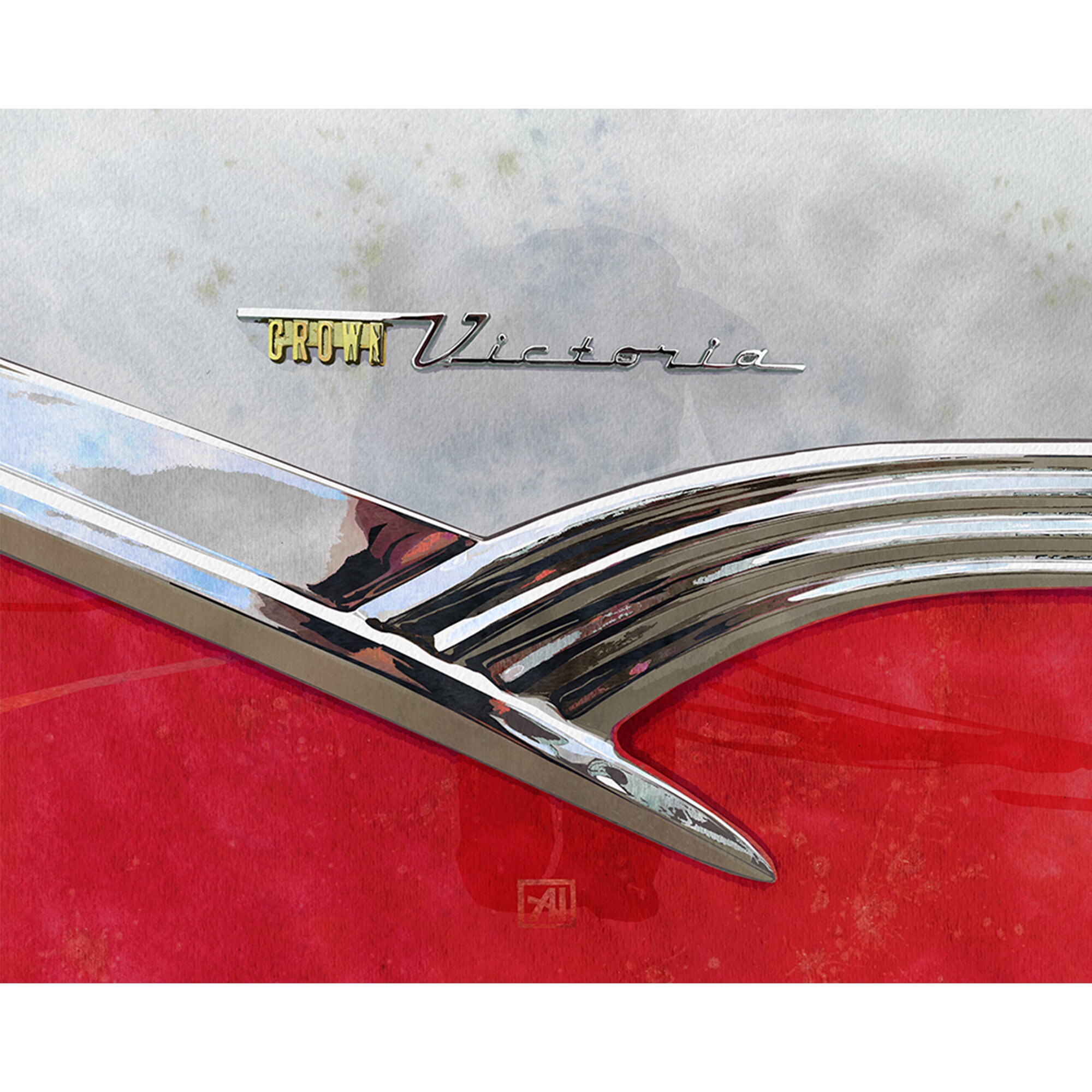 1956 Ford Crown Victoria Car Art | Torch Red White Ford Fairlane ...