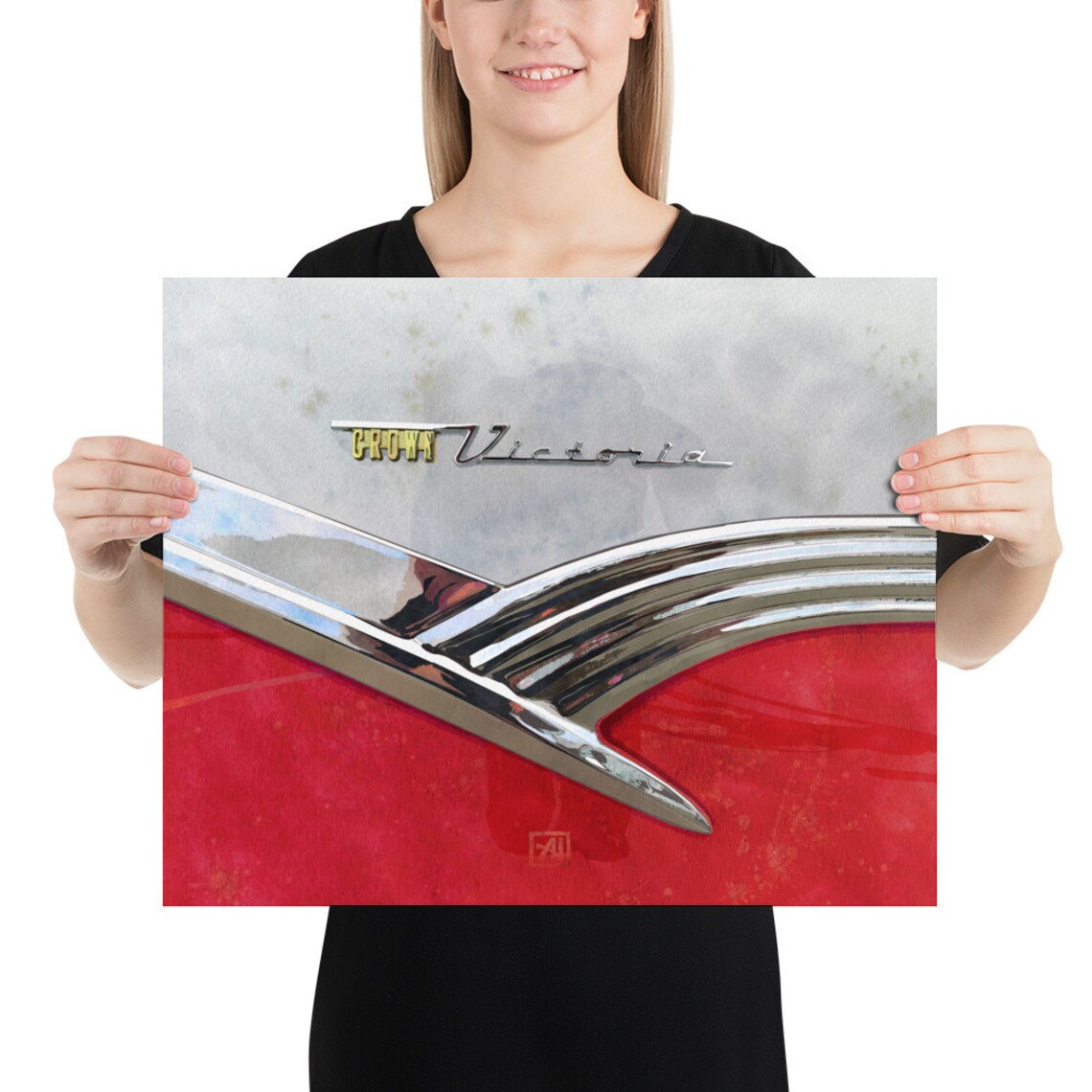 1956 Ford Crown Victoria Car Art Torch Red White Ford Fairlane Classic ...