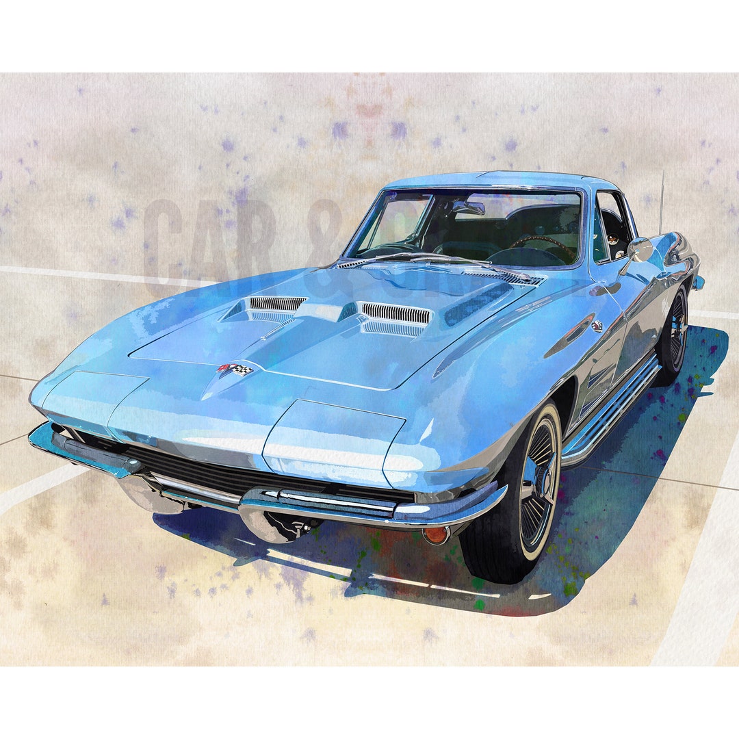 Classic Car Art Print 1967 Chevrolet Corvette Coupe Pale - Etsy