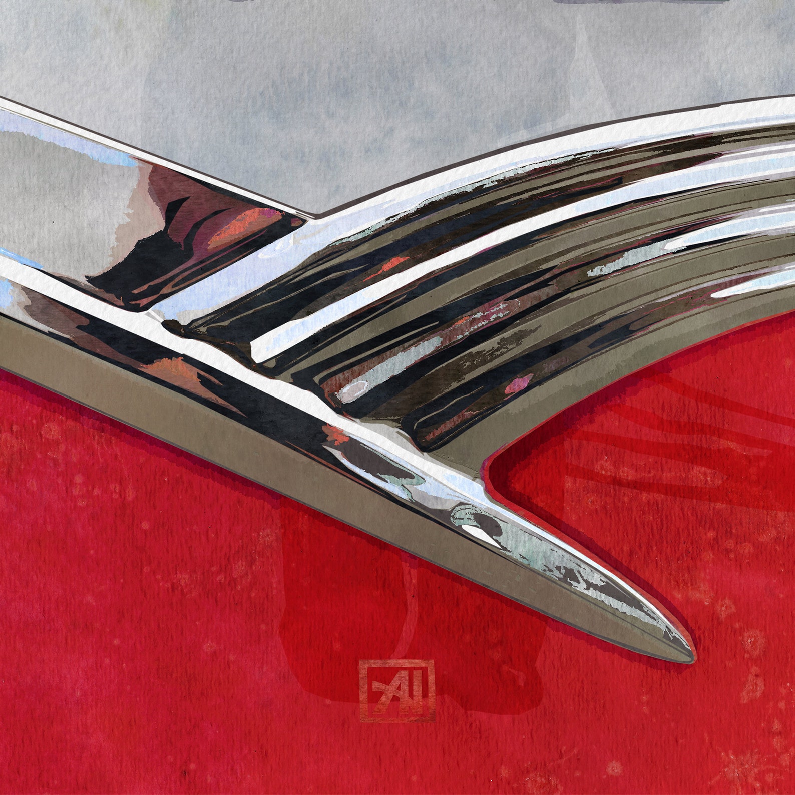 1956 Ford Crown Victoria Car Art | Torch Red White Ford Fairlane ...