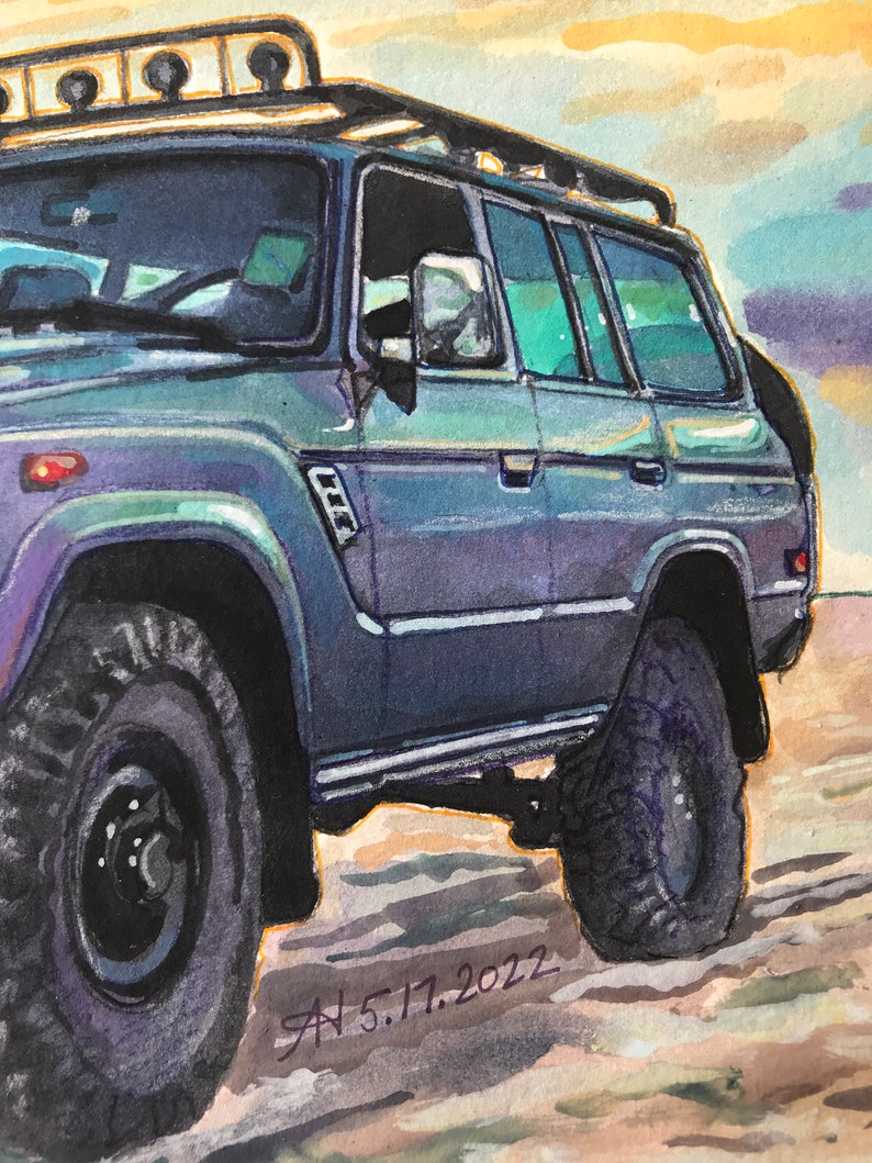 Retro Toyota Land Cruiser 2 Original Watercolor Painting Car Art ...