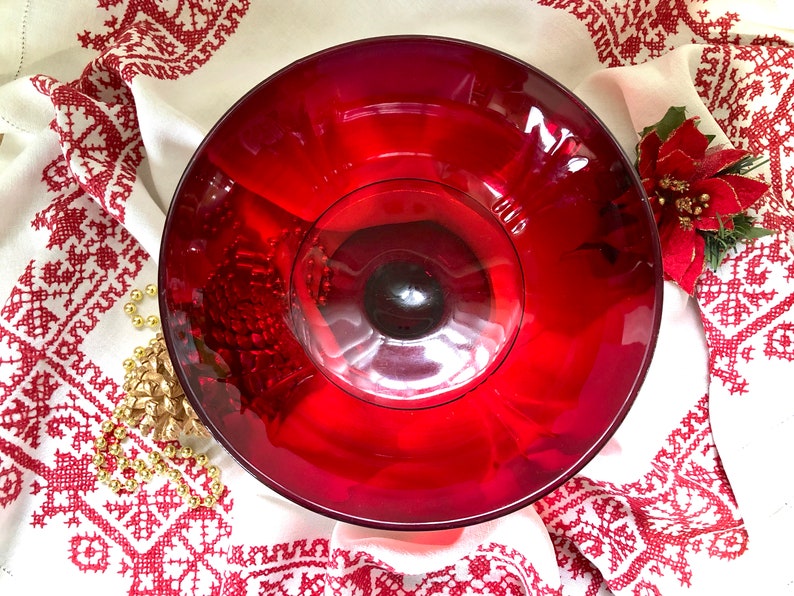 Vintage Ruby Red Pressed Glass Footed Bowl/compote Mid-century - Etsy