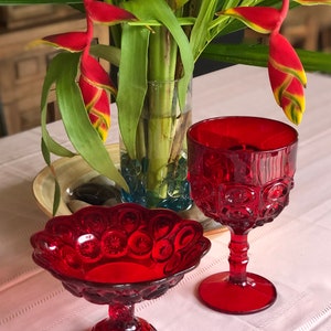 Vintage Large Depression Glass Coin Dot Pattern Ruby Red Goblet/vase ...