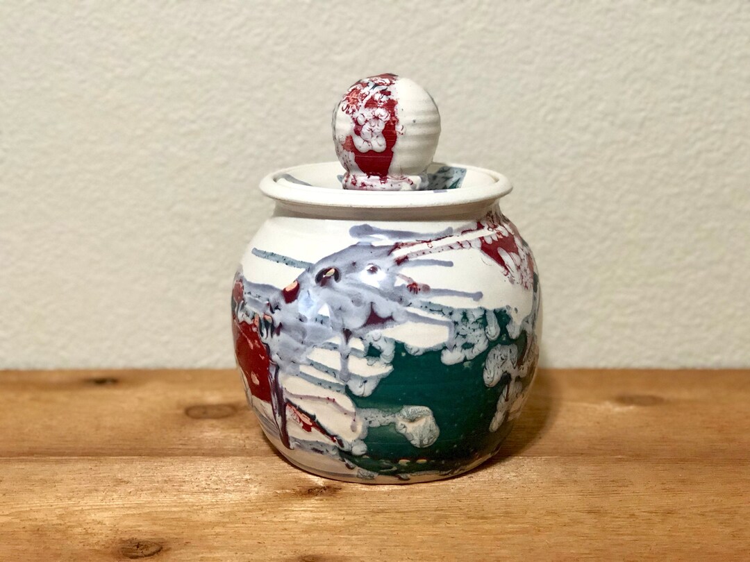 Original Pottery Art Abstract Glaze Covered Jar/canister Ceramic Cookie ...