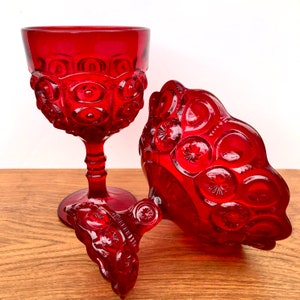 Vintage Large Depression Glass Coin Dot Pattern Ruby Red Goblet/vase ...
