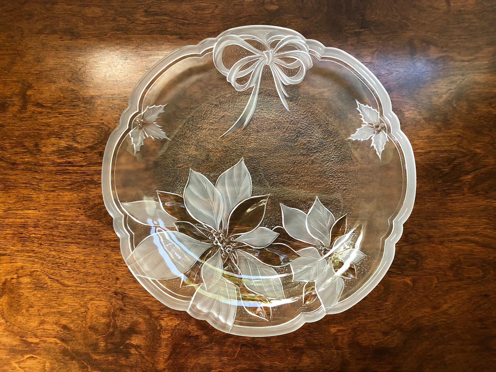 Vintage Large Round Glass Christmas Platter/serving Tray Clear - Etsy