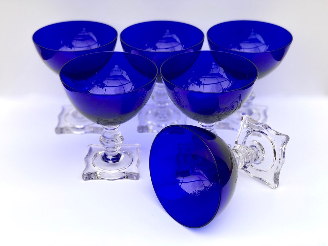 Set of Six Seneca Champagne/tall Sherbet Glasses Cobalt Blue/indigo ...