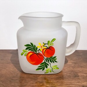 Vintage Hand Painted Frosted Glass Pitcher and Glass Set Juice Pitcher ...