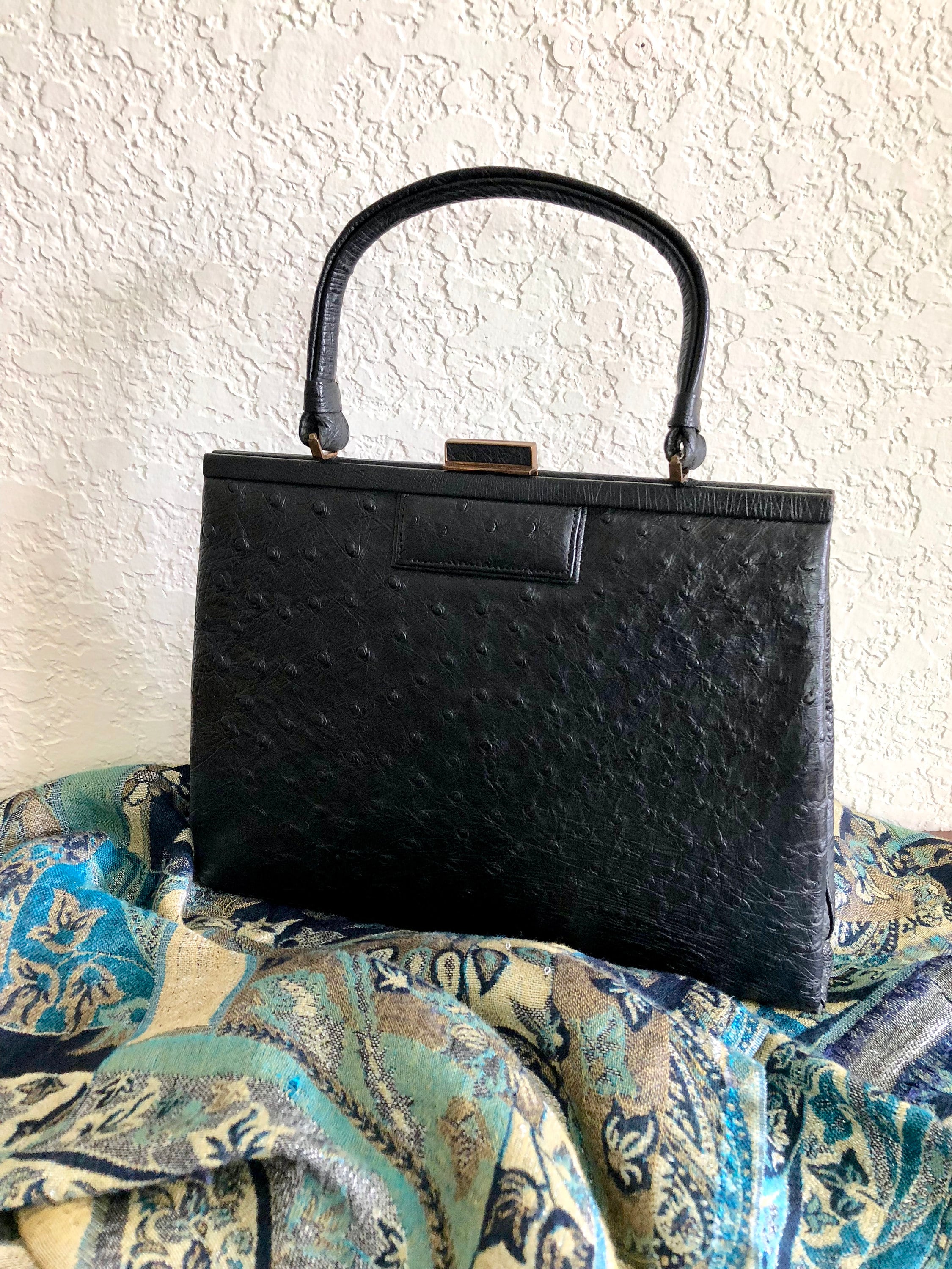 Stunning Genuine Ostrich Purse Vintage Black Top Handle Bag - Etsy