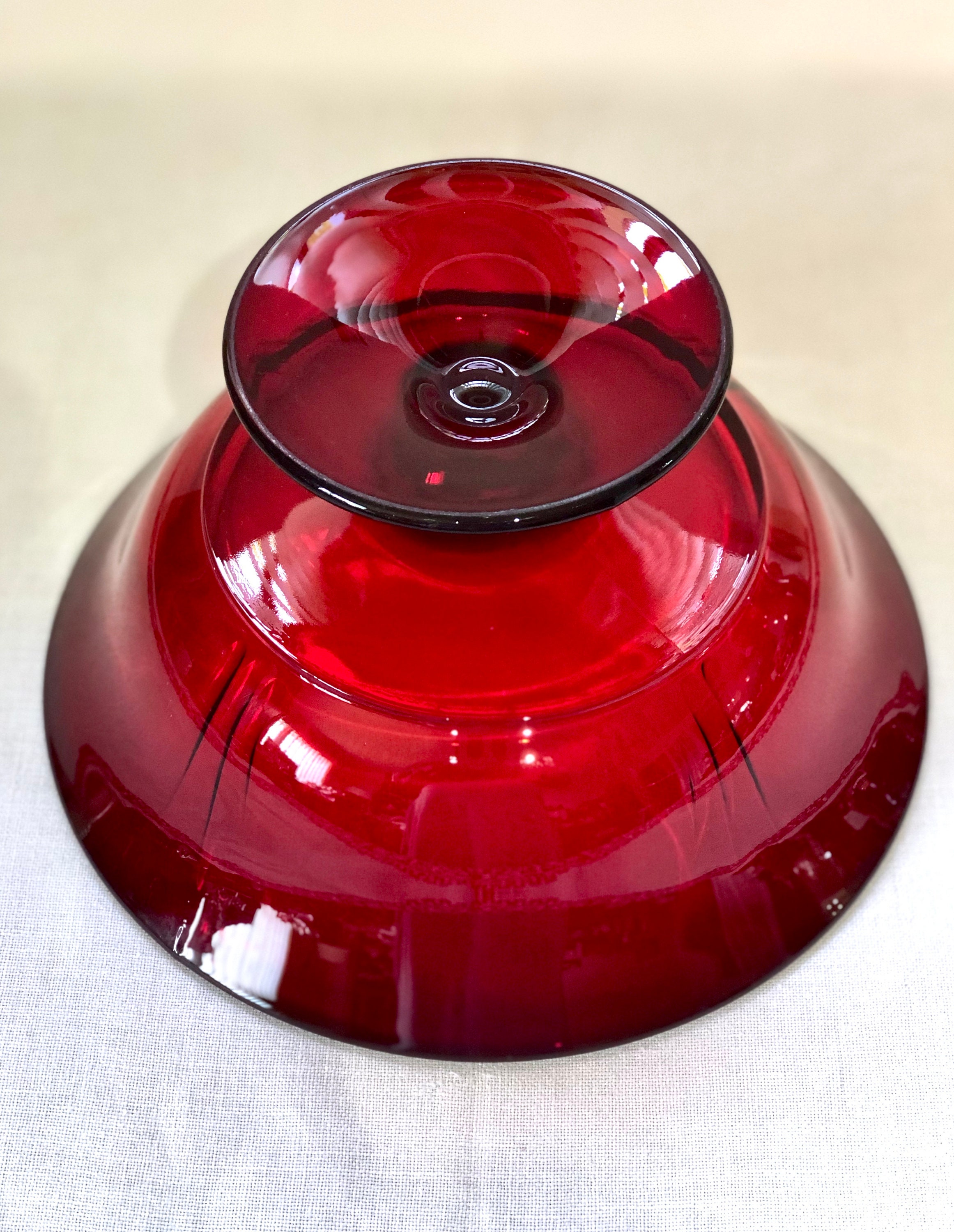 Vintage Ruby Red Pressed Glass Footed Bowl/compote Mid-century - Etsy