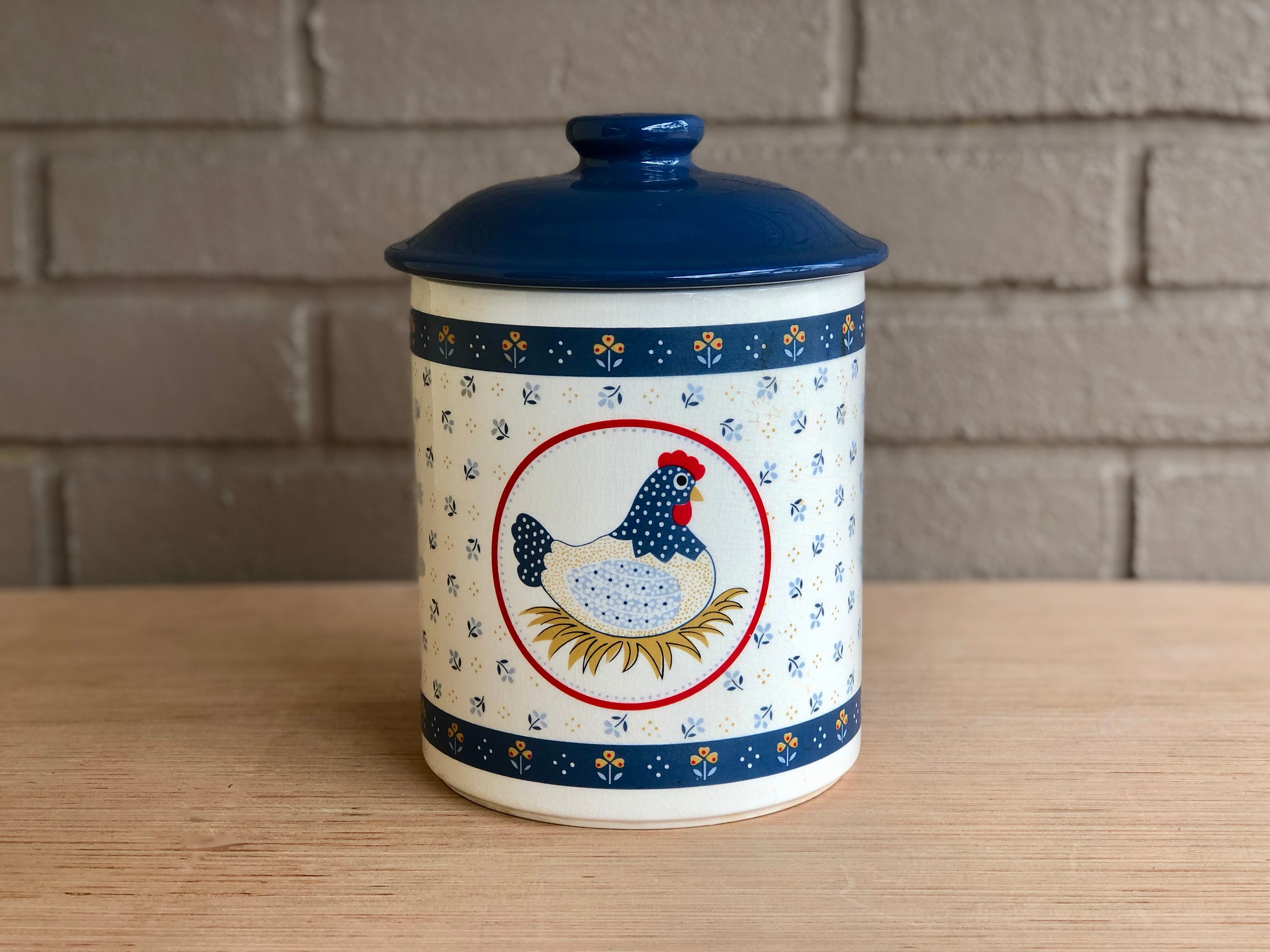 Country Hen Canister Made in Japan Blue Kitchen Decor - Etsy