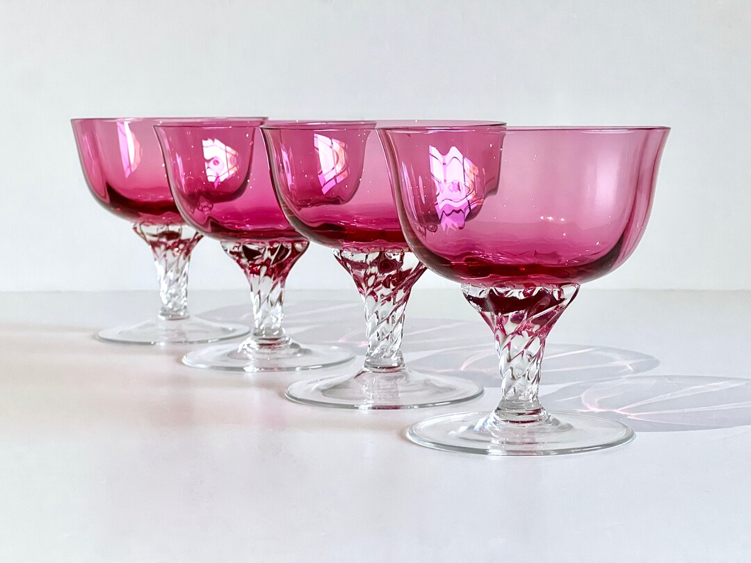 Vintage George Borgfeldt Cranberry Glass Coupes, Set of 4, Optic Bowl ...