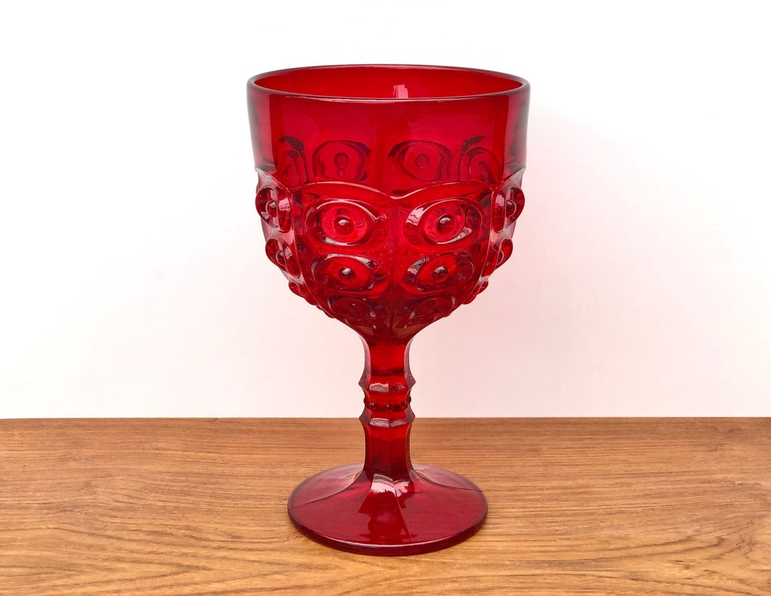 Vintage Large Depression Glass Coin Dot Pattern Ruby Red Goblet/vase ...