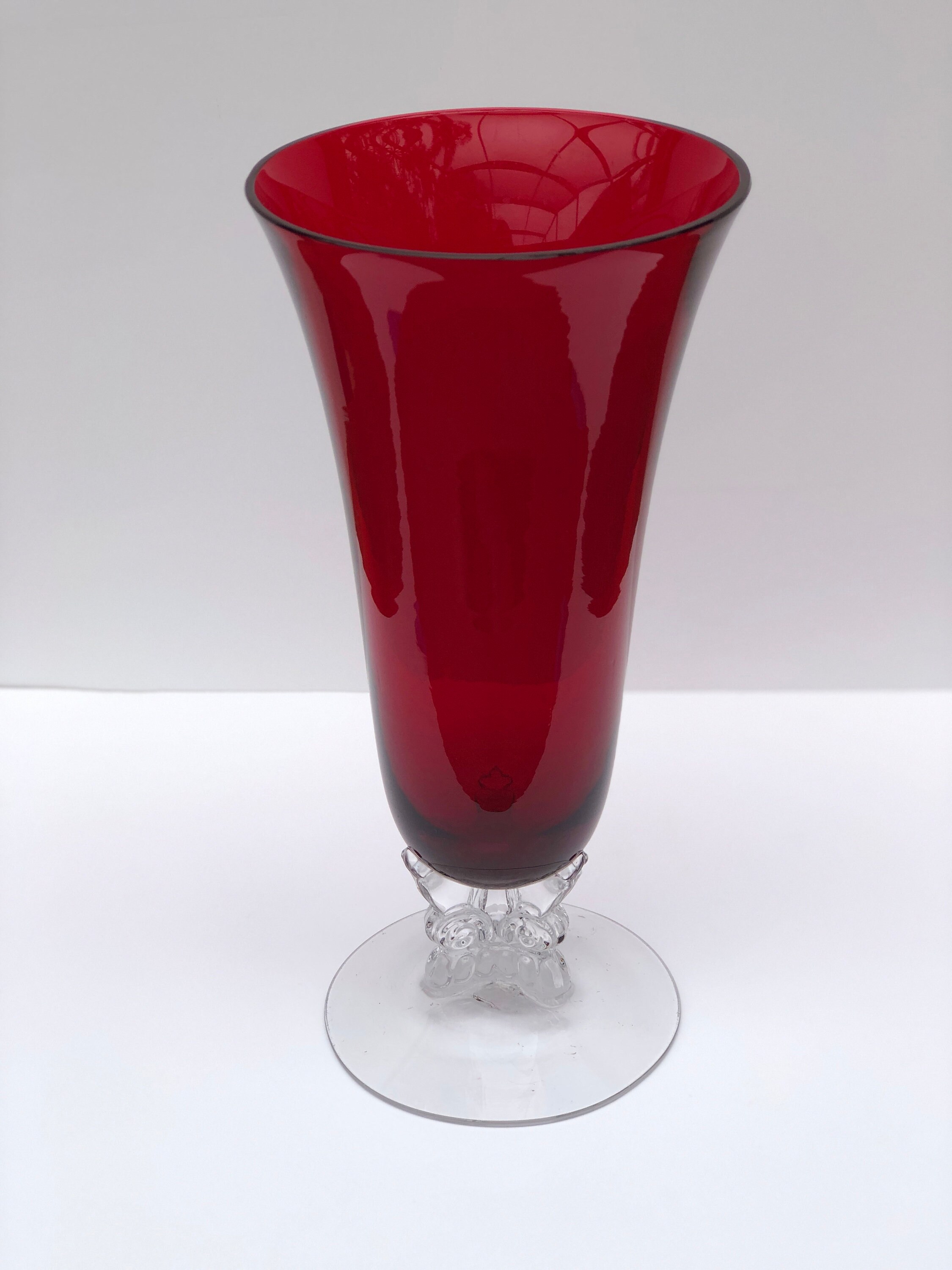 Vintage Red Flared Footed Vase Clear Ornate Base 60s Red Home - Etsy