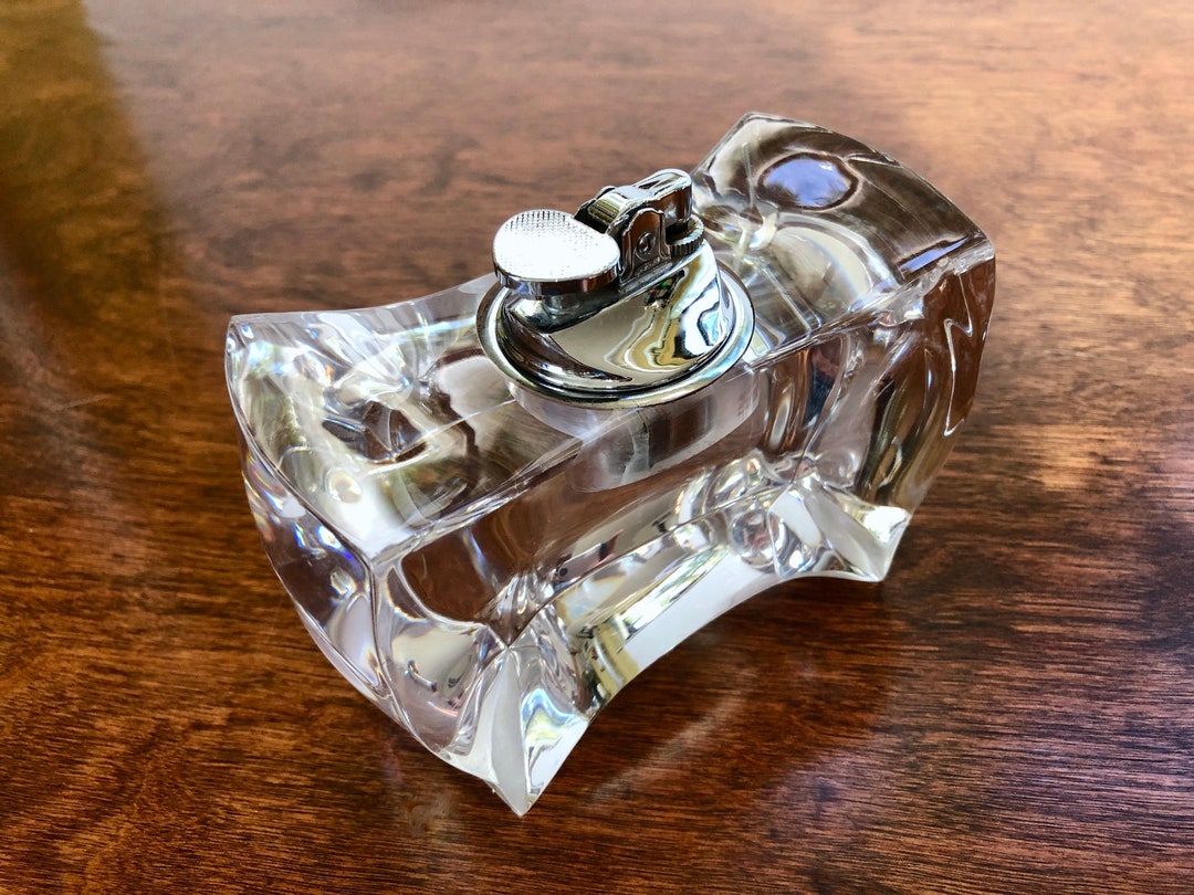 Vintage 70s Lucite Table Top Lighter Clear Solid Lucite Sculptural ...