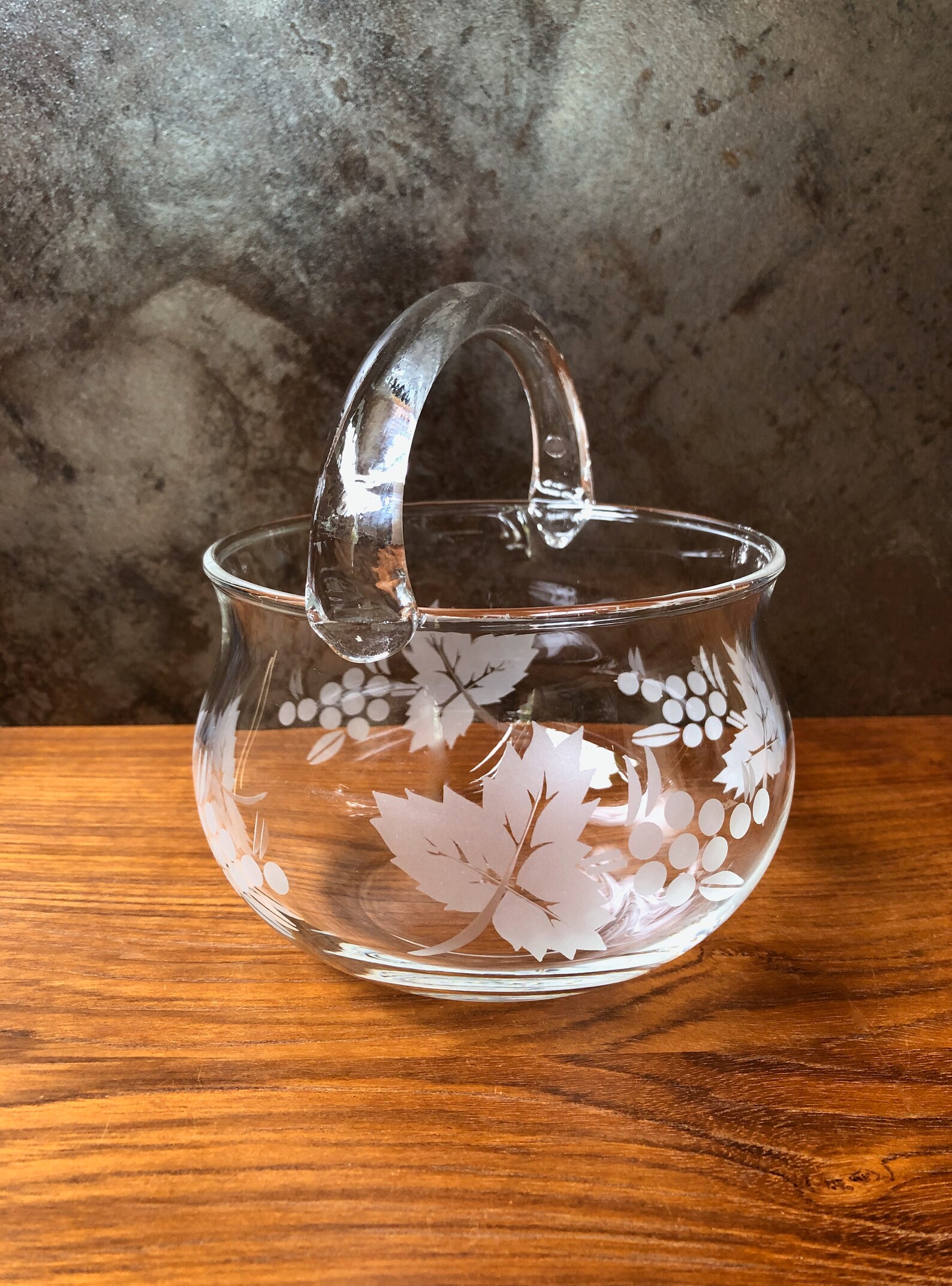 Vintage Glass Basket W Handle Leaf and Grape Design Hand - Etsy