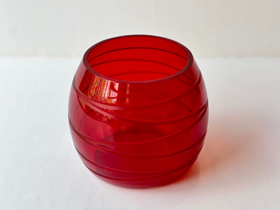 Mid Century Modern Ruby Red Cut Glass Vase W Etched Swirls - Etsy