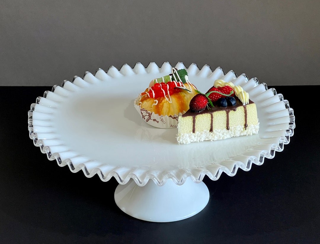Vintage Fenton Silver Crest Cake Stand Footed Cake Plate White/milk ...