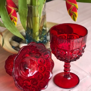 Vintage Large Depression Glass Coin Dot Pattern Ruby Red Goblet/vase ...