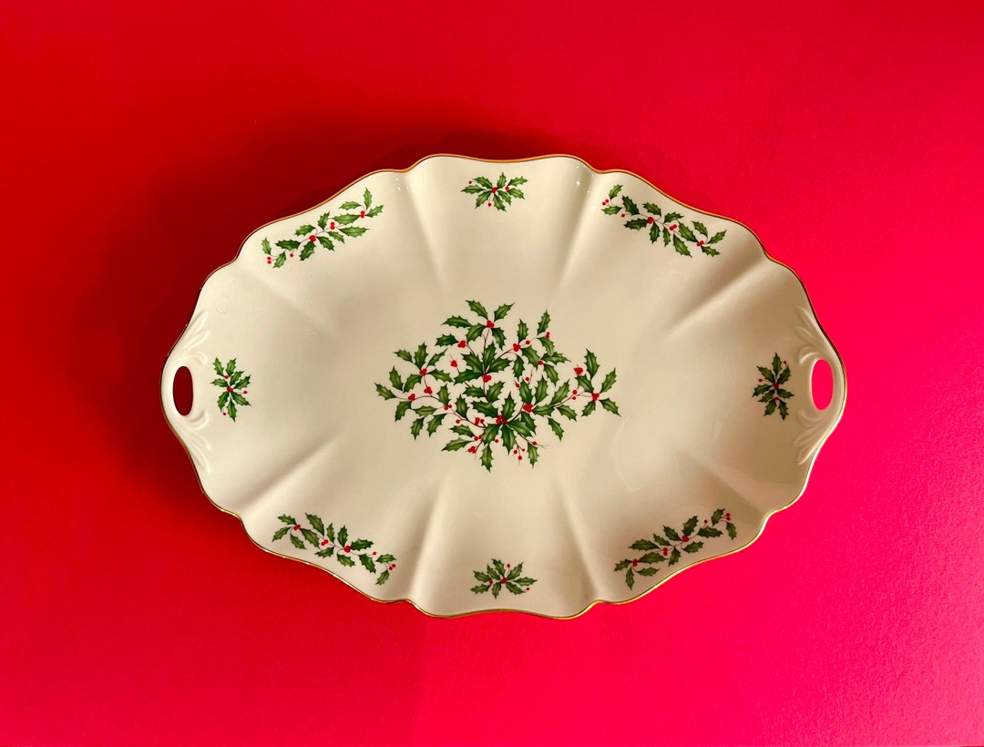 Vintage Lenox Holiday Serving Tray Large Platter With Handles and ...