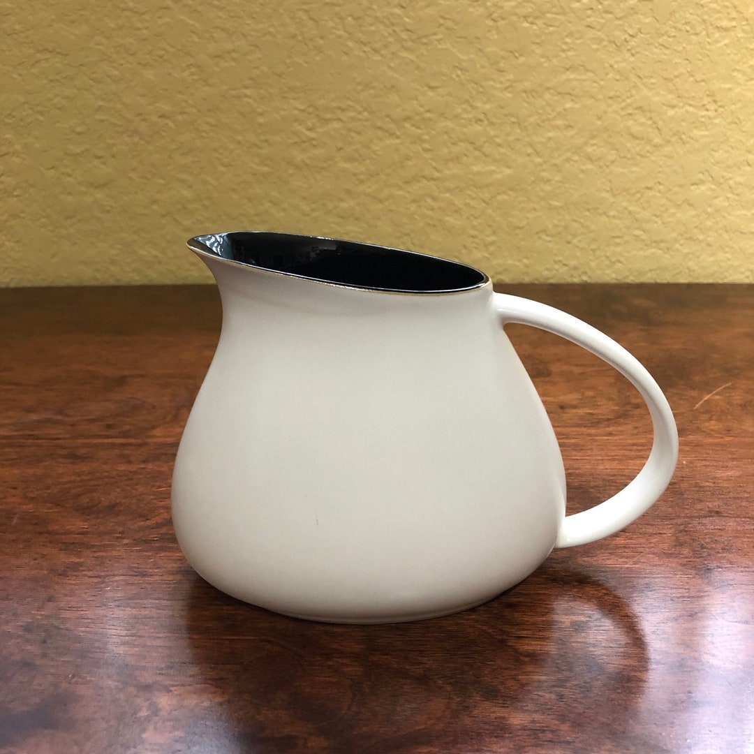 Vintage Denby Creamer: Matte Ivory Stoneware Pitcher With Black ...