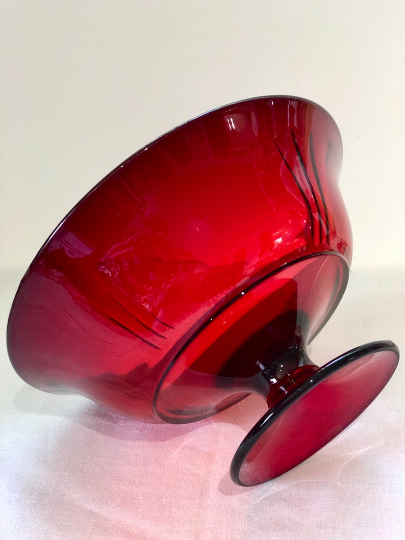 Vintage Ruby Red Pressed Glass Footed Bowl/compote Mid-century - Etsy