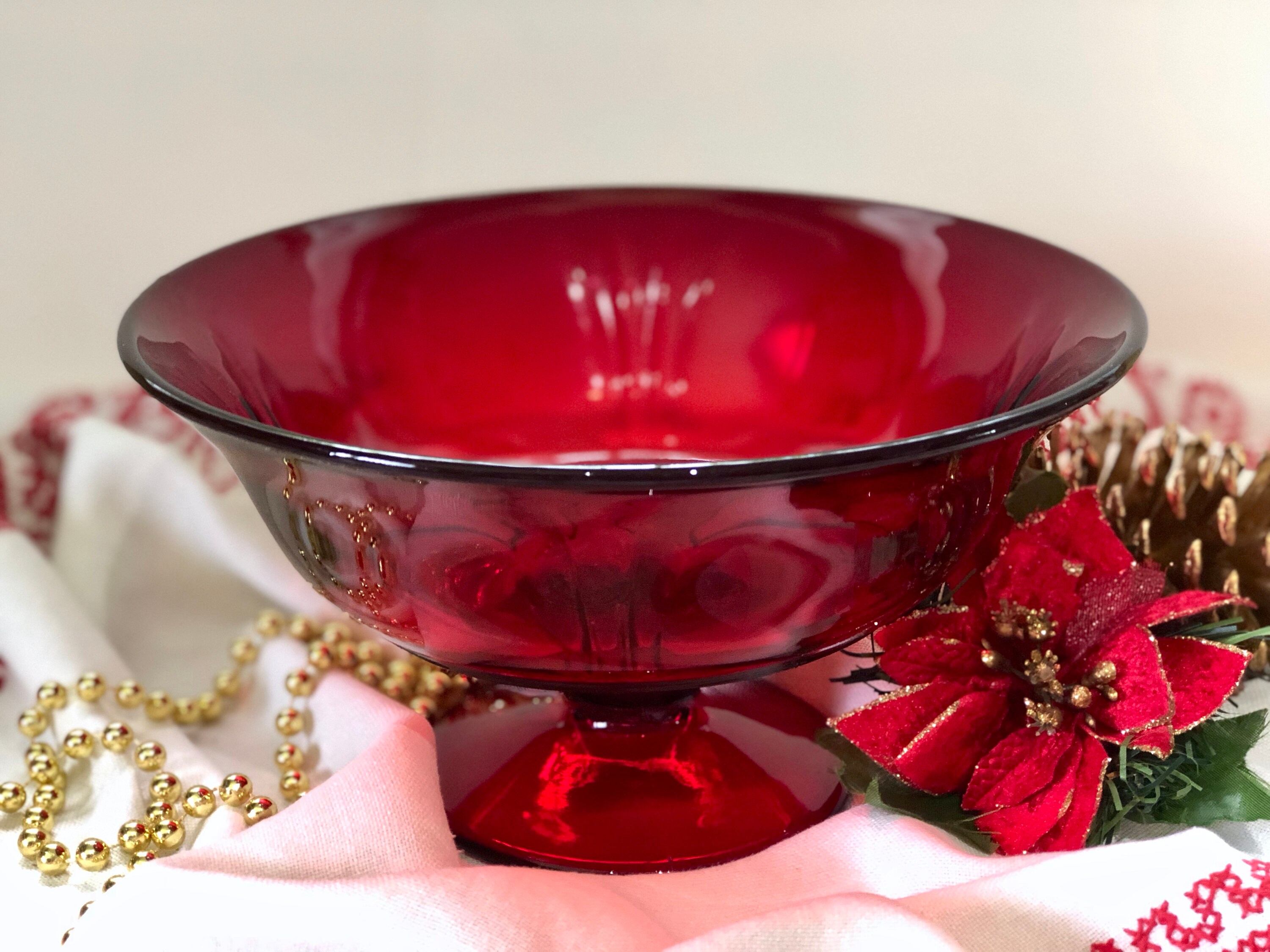 Vintage Ruby Red Pressed Glass Footed Bowl/compote Mid-century - Etsy