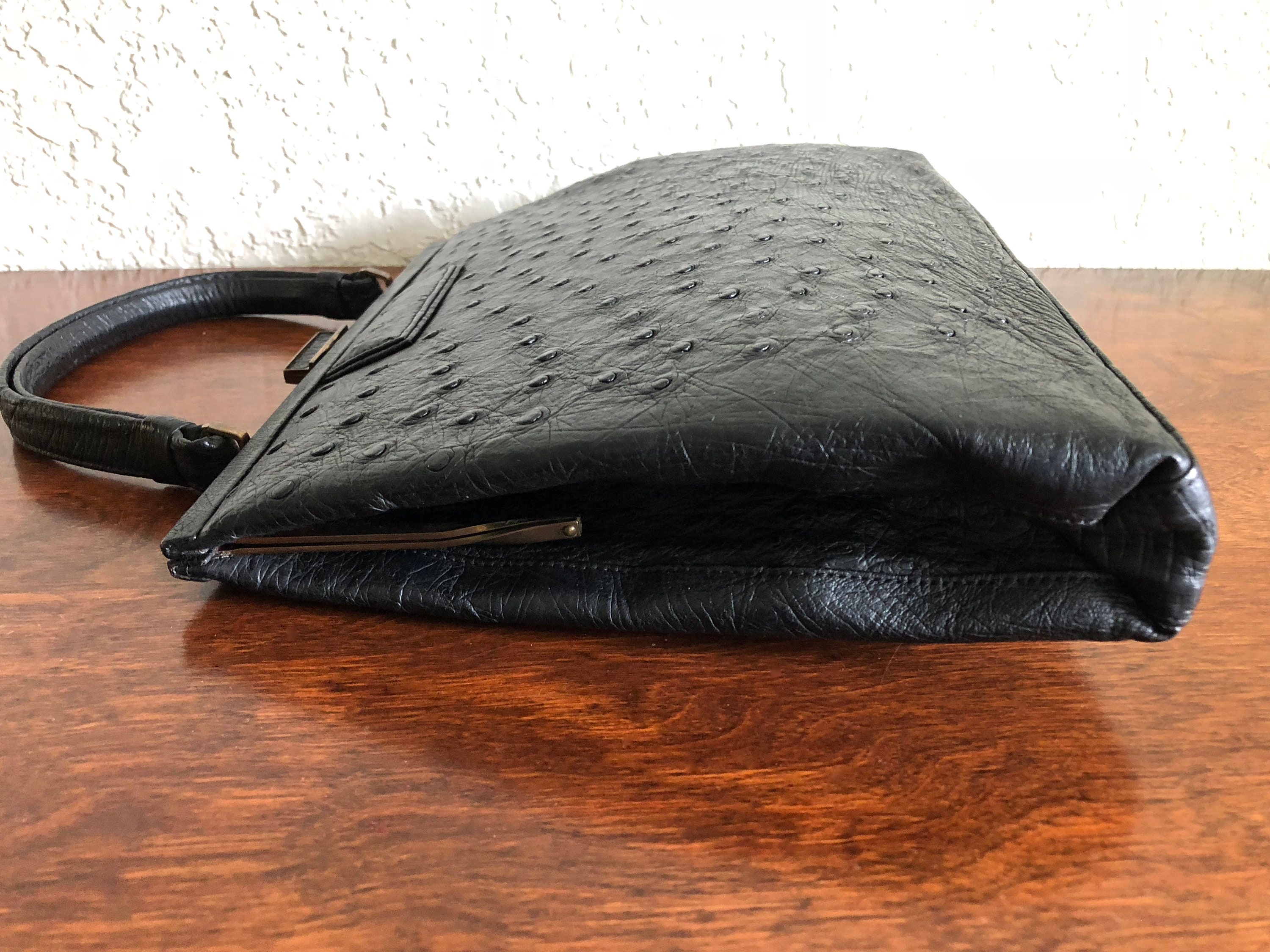 Stunning Genuine Ostrich Purse Vintage Black Top Handle Bag - Etsy