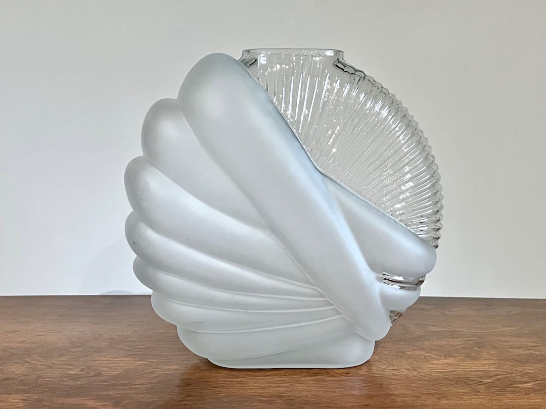 Vintage 80s Art Deco Style Art Glass Balos Vase Mouth Blown Frosted ...