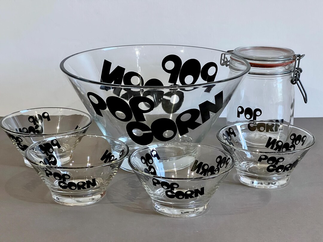 Vintage 70's Six Piece Pop Corn Glass Bowl Set / Wheaton Glass/ Popcorn ...