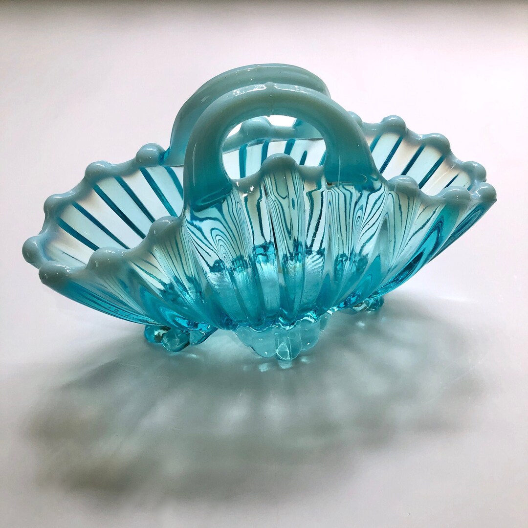 Antique Davidson Glass Pearline Blue Brideshead Pattern Folded or ...