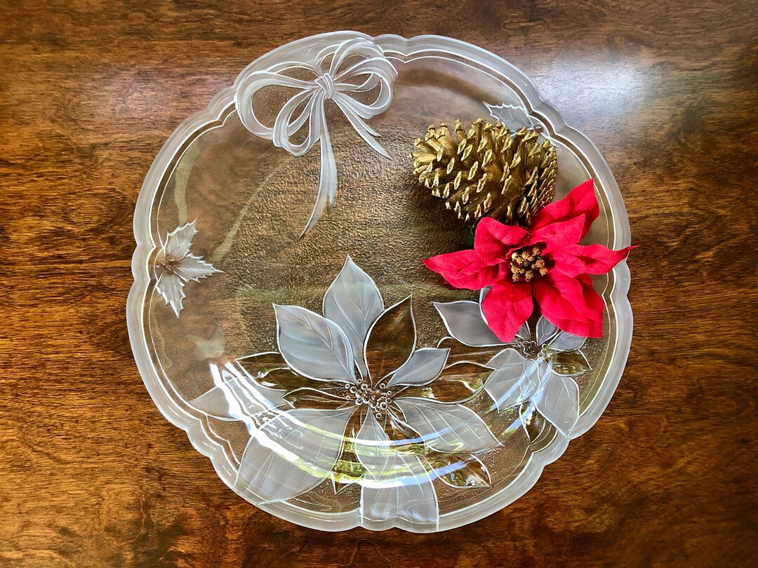 Vintage Large Round Glass Christmas Platter/serving Tray Clear and ...