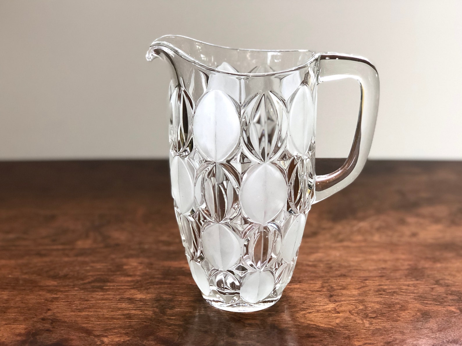 Vintage Large Glass Pitcher With Clear and Frosted Oval Design Heavy ...