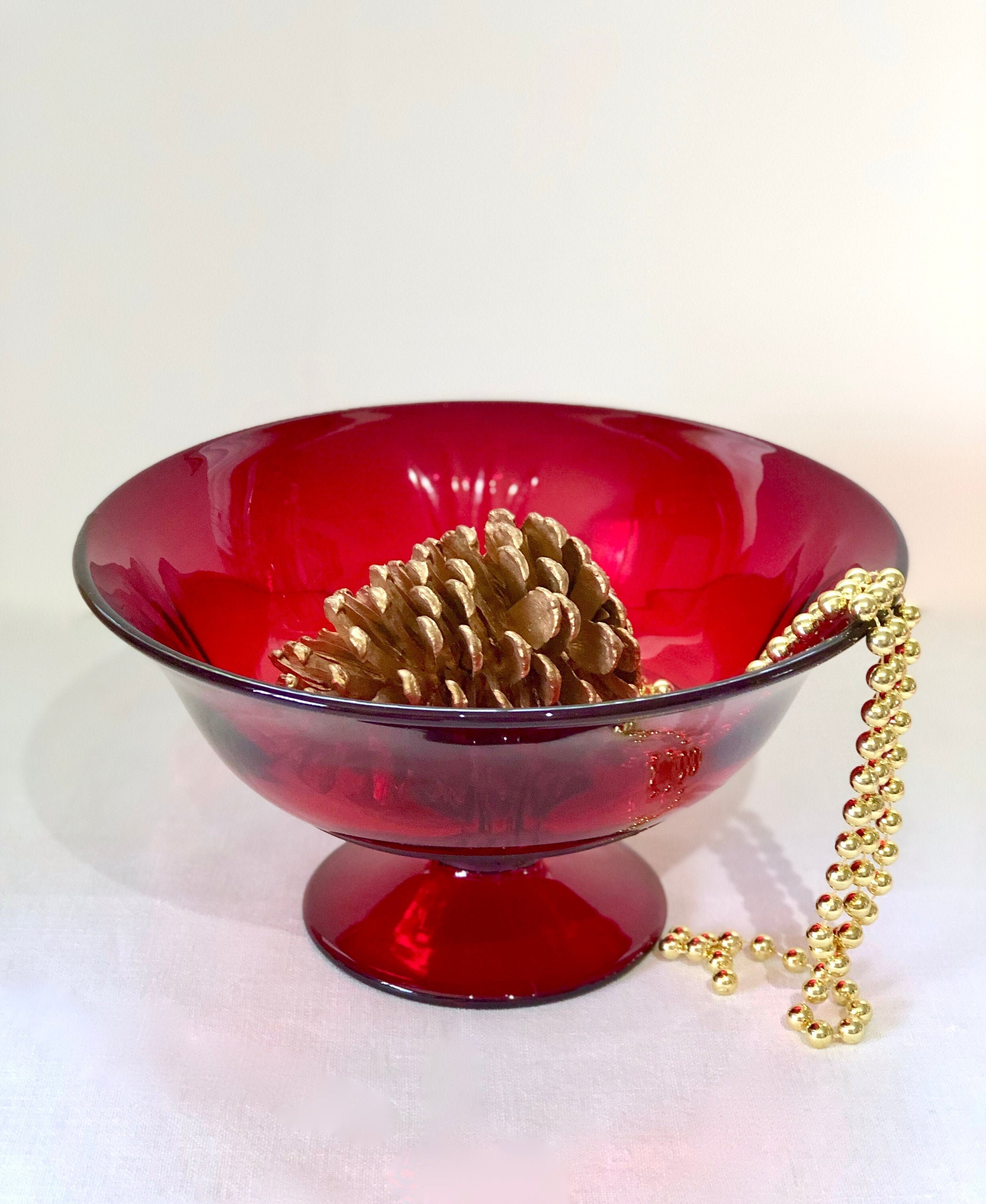 Vintage Ruby Red Pressed Glass Footed Bowl/compote Mid-century - Etsy